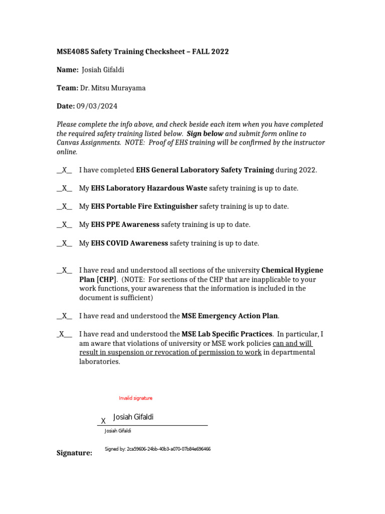 Safety Training Checksheet-2 | PDF