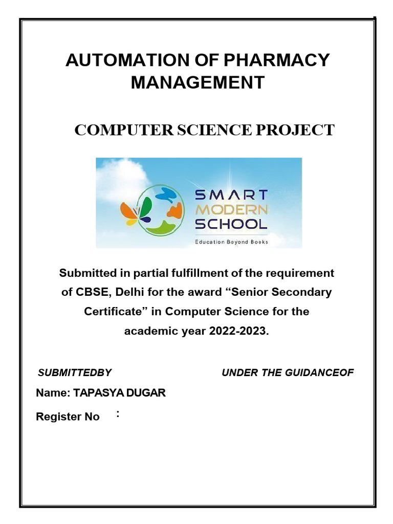 Automation of Pharmacy Management: Computer Science Project | PDF