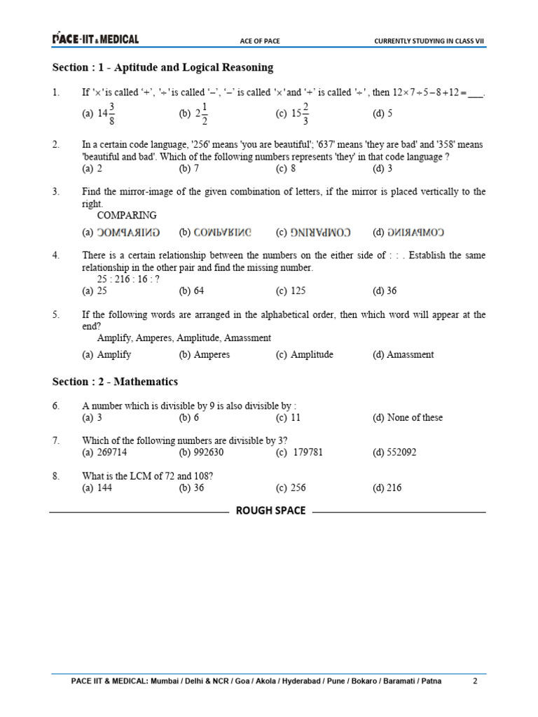 Currently Studying in VII - AOP Sampledepeee Paper | PDF