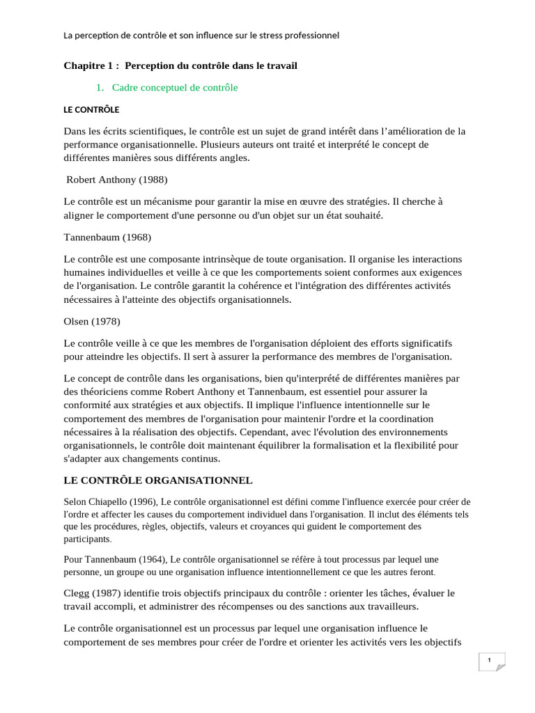 chapitre 1 la perception de controle des employés | PDF
