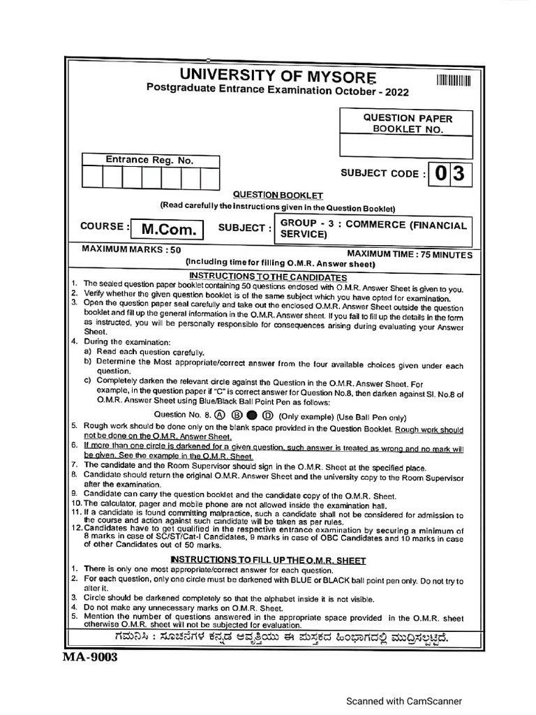 Mcom PGCET 2022 With Answer | PDF