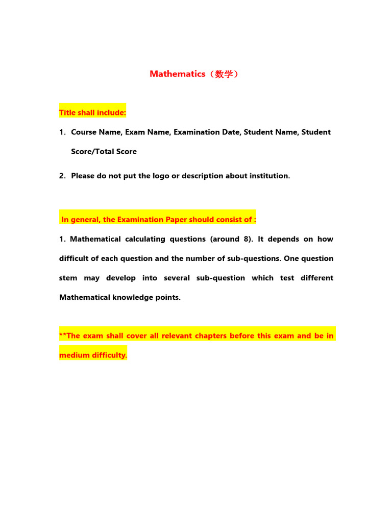MATH - Exam Paper Guideline | PDF