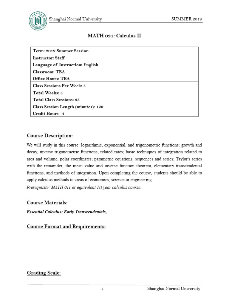 MATH 021 - Calculus II | PDF