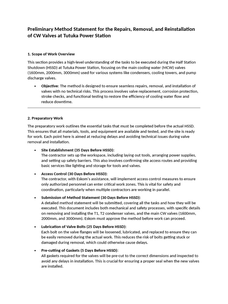 Preliminary Method Statement For The Repairs, Removal, and ...