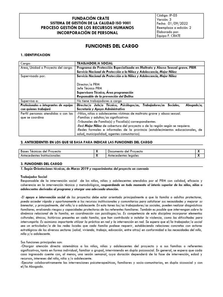 IP-05 Funciones del Cargo Trabajador Social (2) | PDF