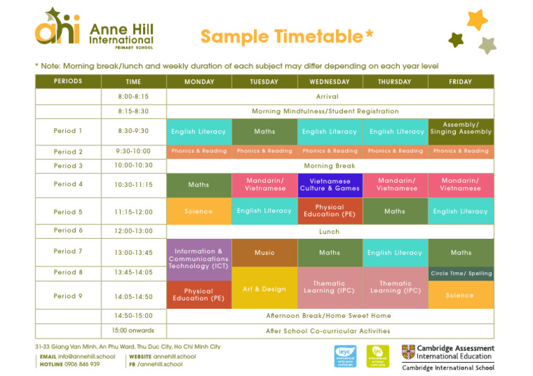 AHI Primary School Sample Timetable | PDF