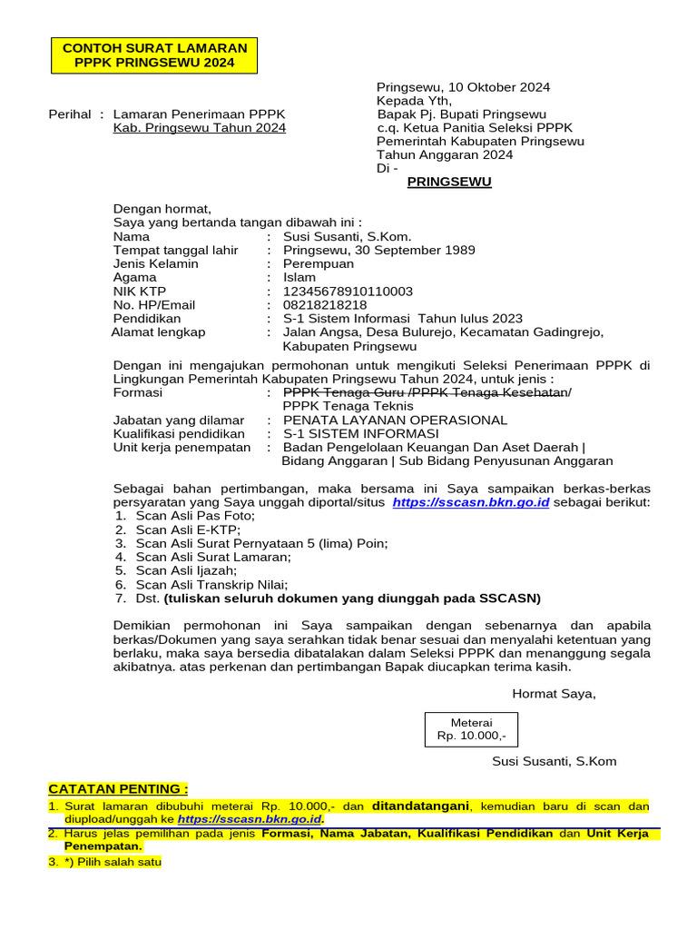 Surat Lamaran PPPK 2024 | PDF