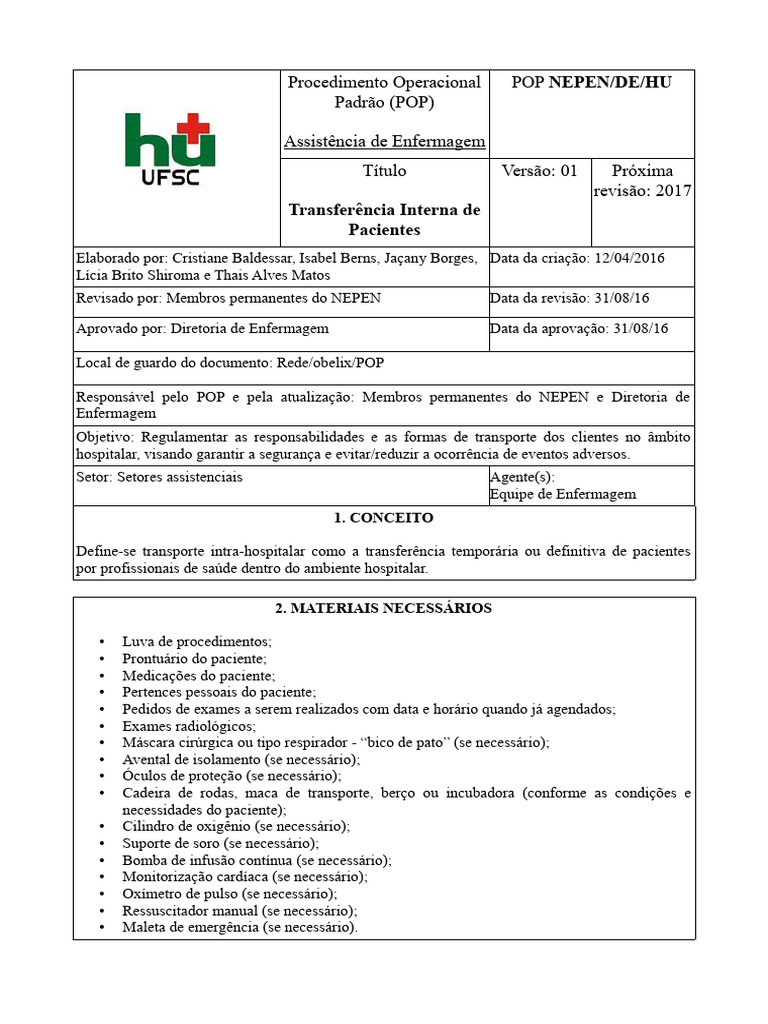 Transferencia Interna de Pacientes | PDF