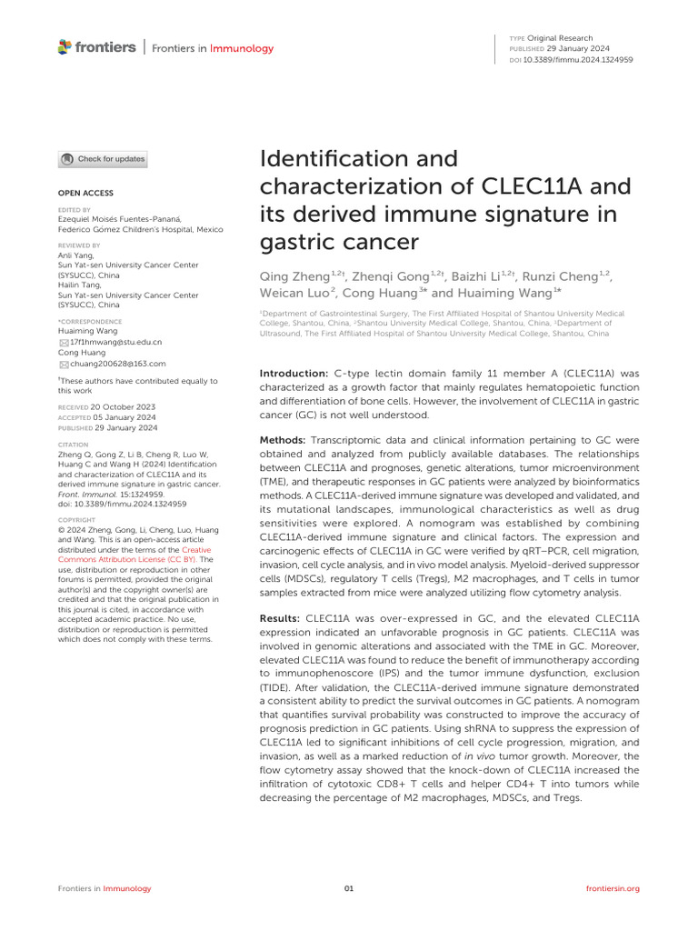 (Fron Imm) Identification and Characterization of CLEC11A and Its ...
