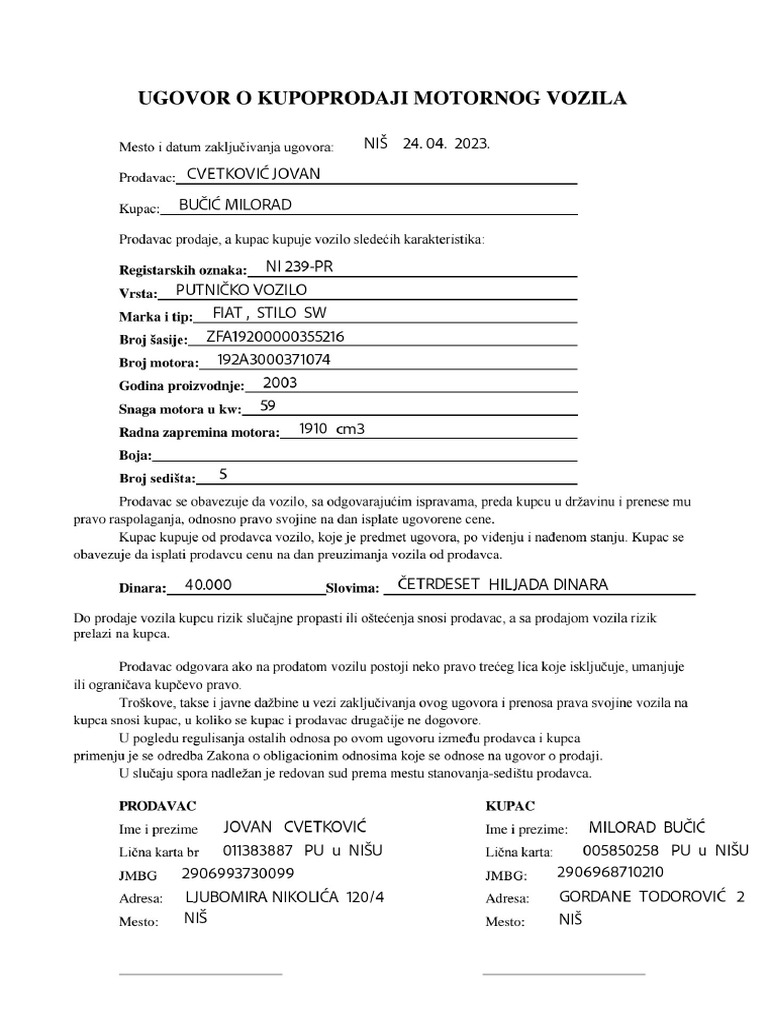 Ugovor-o-kupoprodaji-motornog-vozila_kopija | PDF