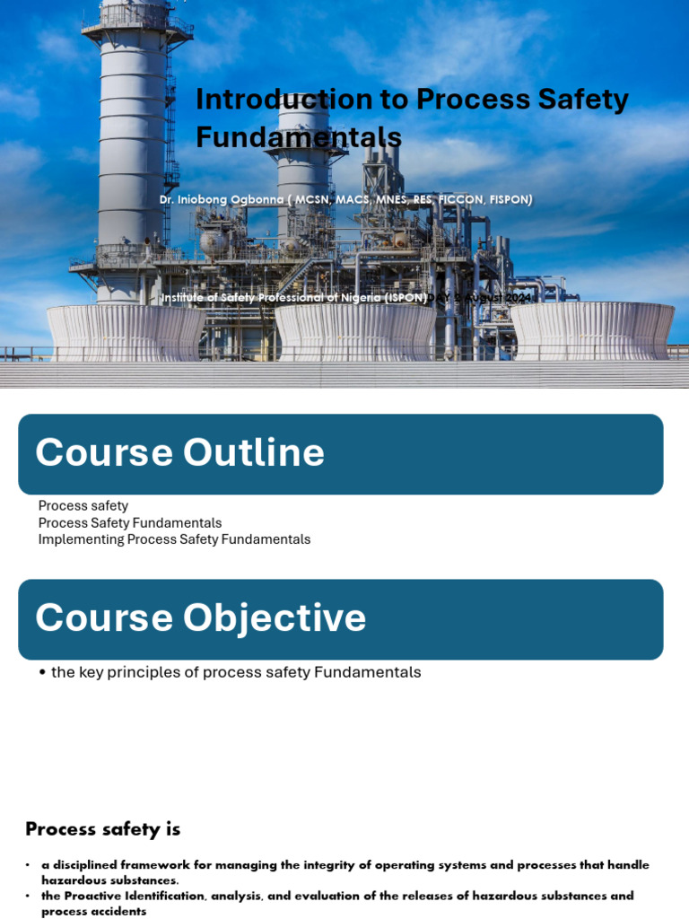Introduction To Process Safety - Iniobong Ogbonna | PDF | Hazards | Risk