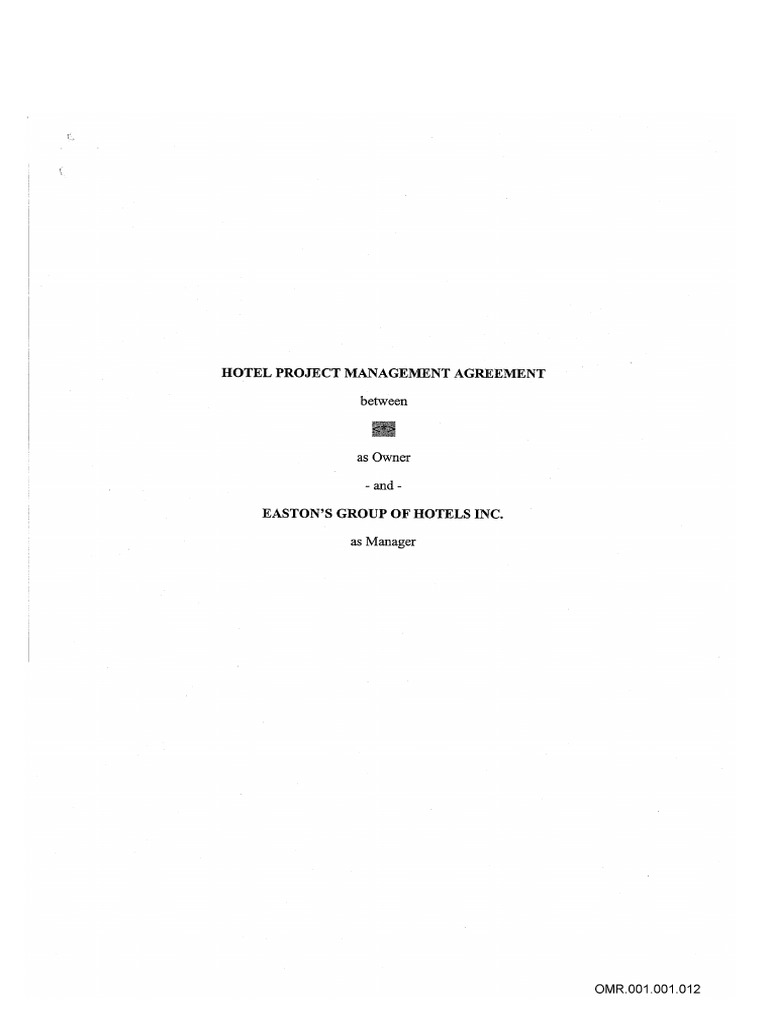 Hotel Project Management Agreement Sample | PDF