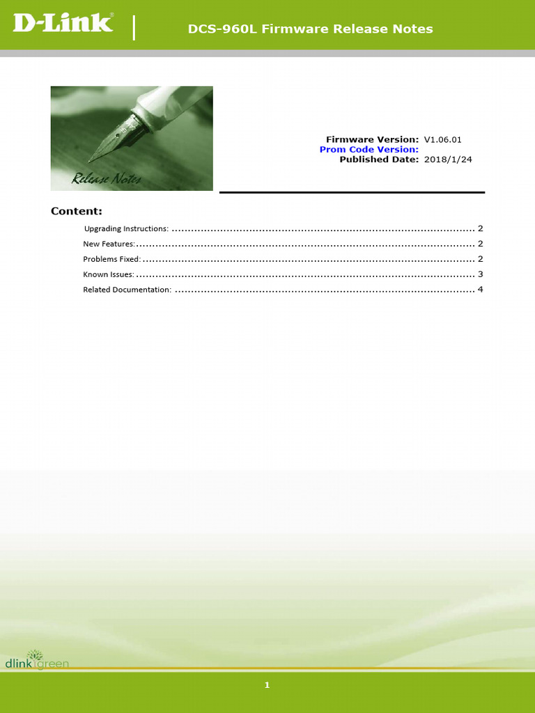 DCS-960L A1 Release Note For FW v1.06 | PDF