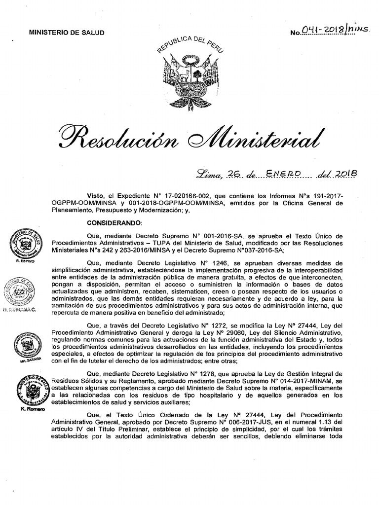 Tupa Minsa Diris - RM N041-2018-Minsa | PDF