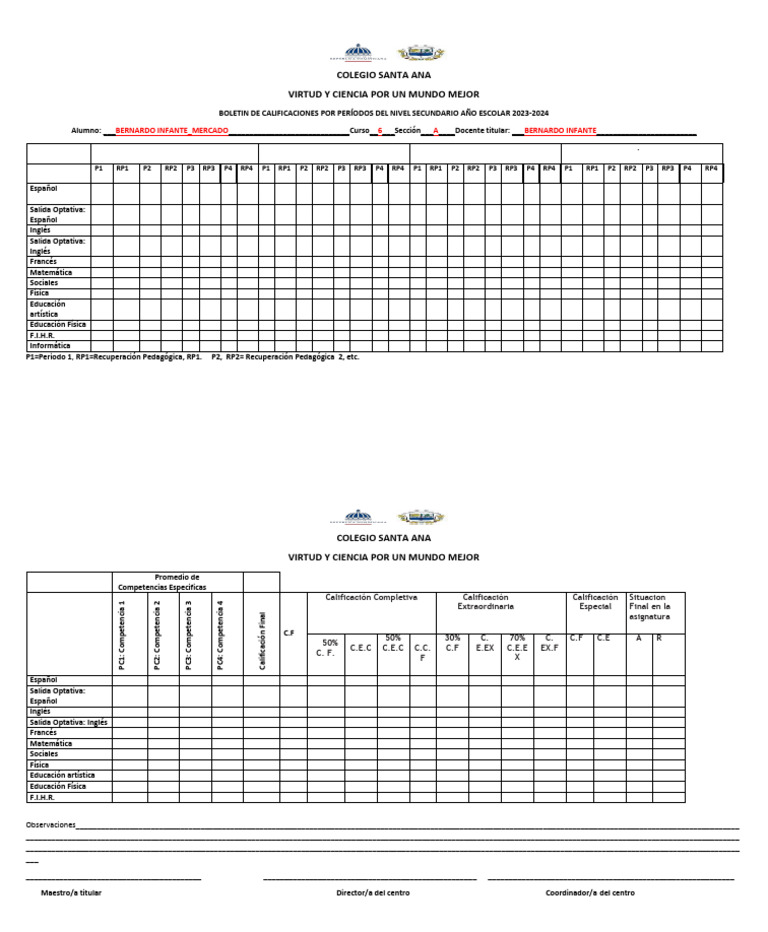 Boletin de notas actual 2024-2025 | PDF