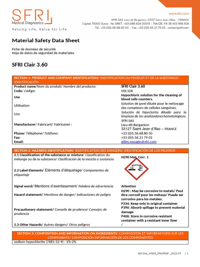 MSDS HSC106 2022-07 | PDF