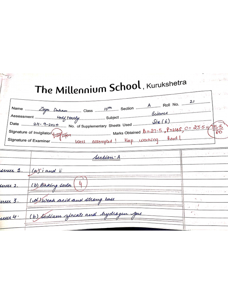 Science Mid Term Answer Sheet | PDF