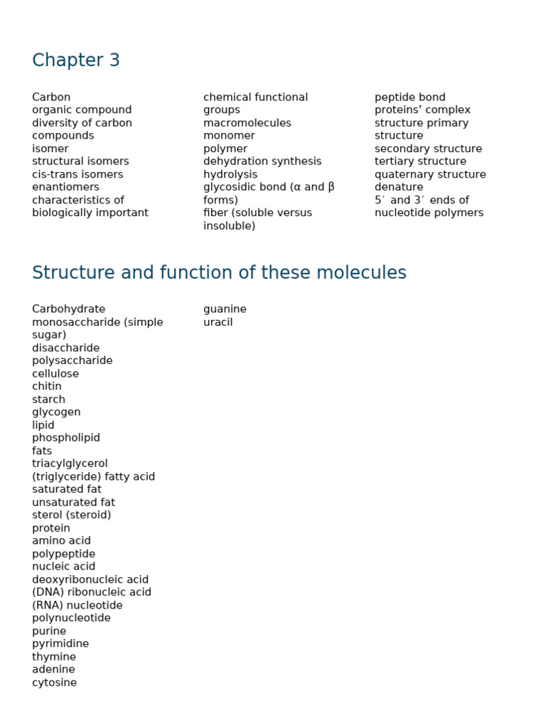 Chapter 3 Bio 101 Key Terms | PDF | Science & Mathematics | Technology & Engineering