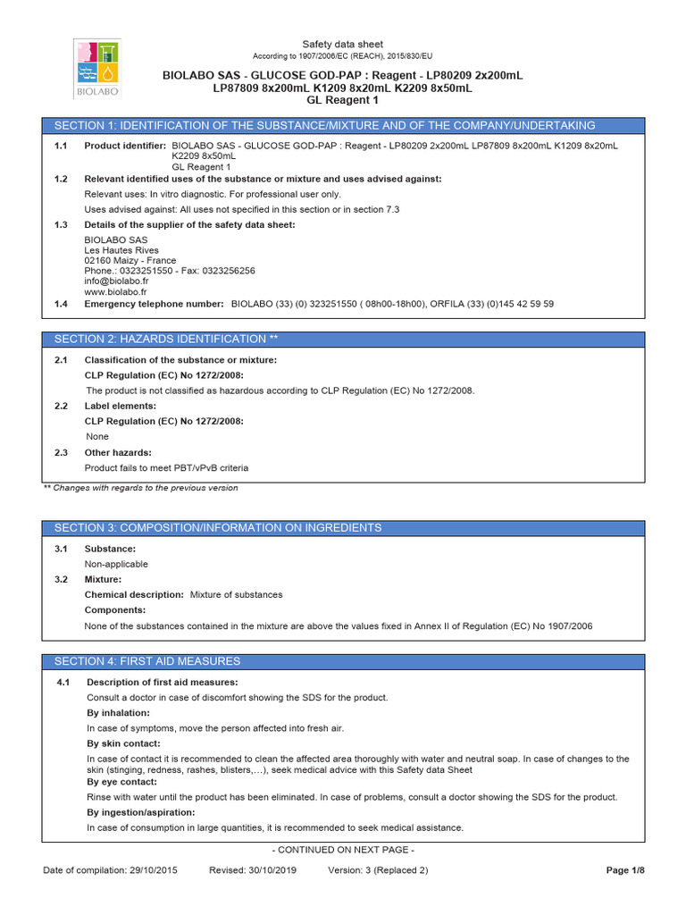 Glucose God Pap Msds en Lp80209-Lp87809-k1209-k2209 | PDF