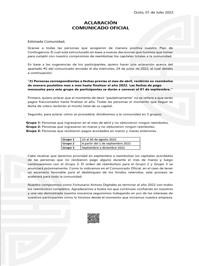 Comunicado Oficial Fortunario Oficio 3-Signed | PDF