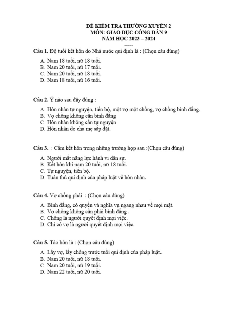 20240306-De Kiem Tra Thuong Xuyen 2 GDCD 9 Hk2 F7a7b | PDF