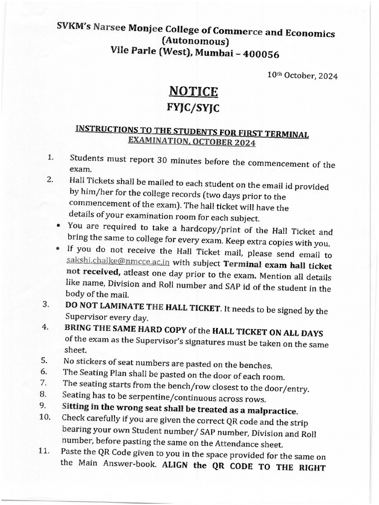 Instructions For First Terminal Common Examination Oct. 2024 For FYJC ...