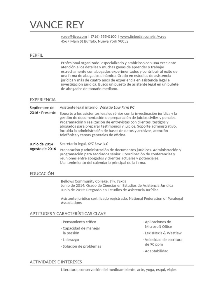 Currículum Vítae de Asistente Legal | PDF
