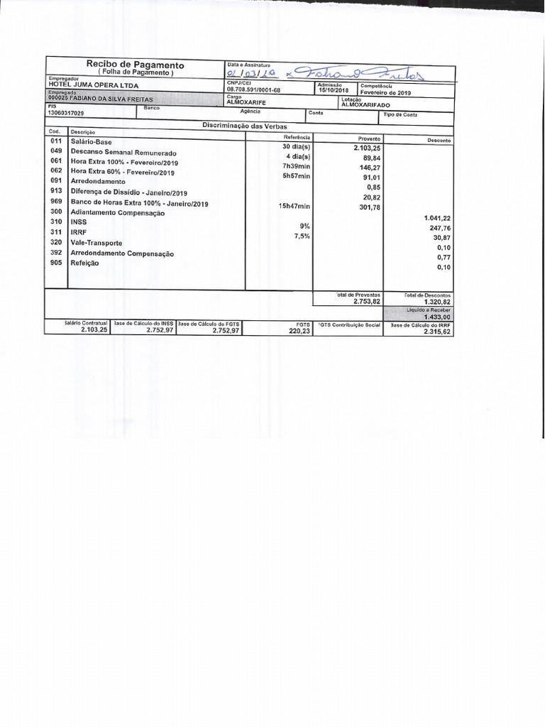 Modelo Holerite Mar 2019 | PDF