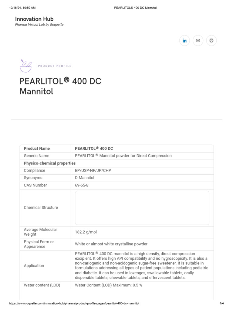 PEARLITOL® 400 DC Mannitol | PDF