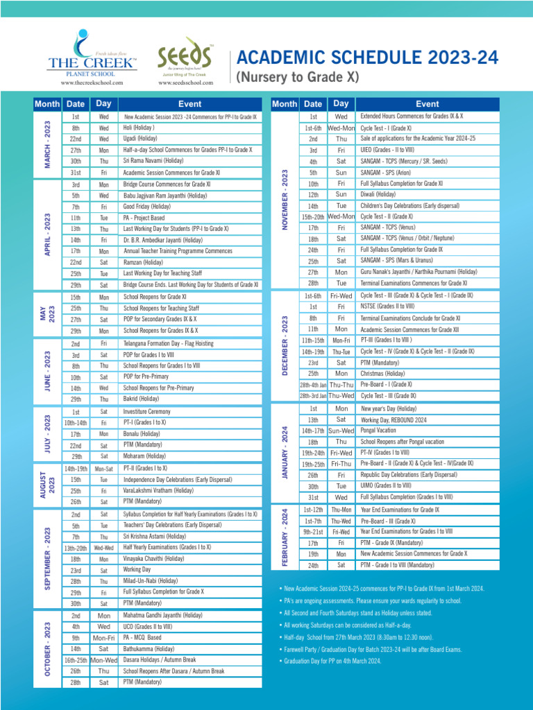 Academic Schedule 2023 24 | PDF