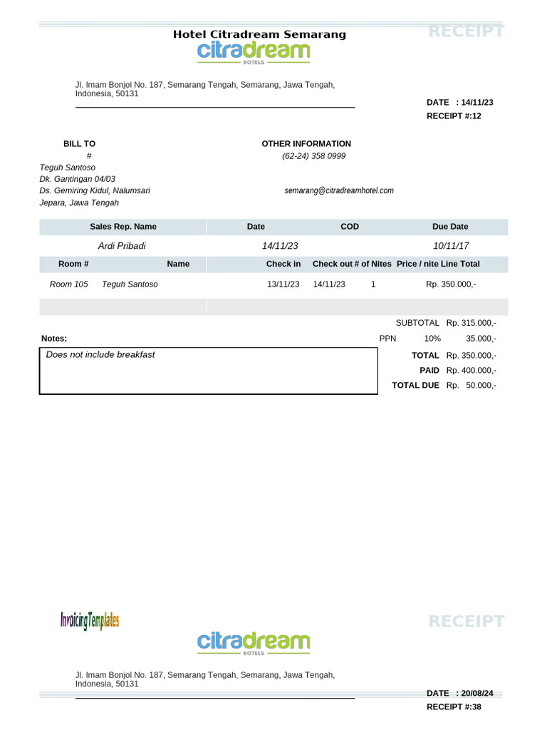 1 Contoh Bill Hotel Secara Umum | PDF