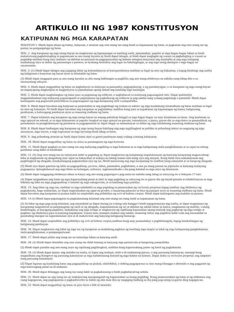 Artikulo Iii NG 1987 Konstitusyon | PDF