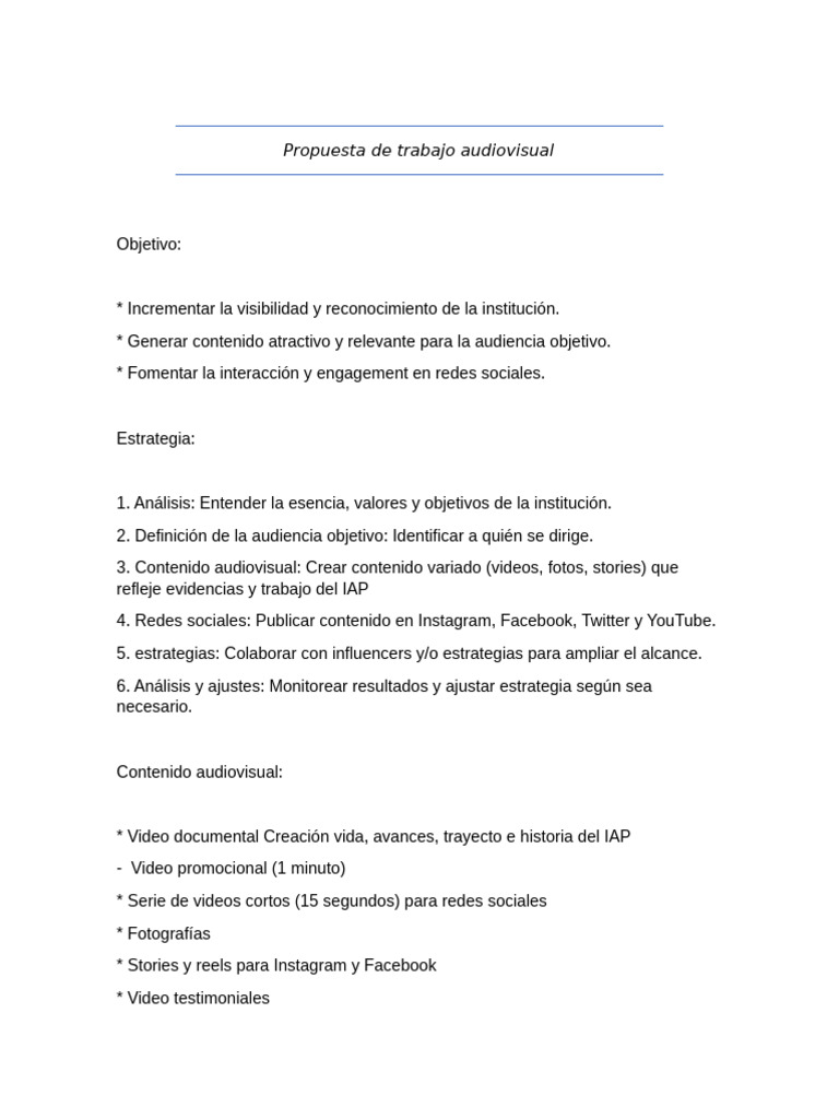 Propuesta de Trabajo Audiovisual | PDF