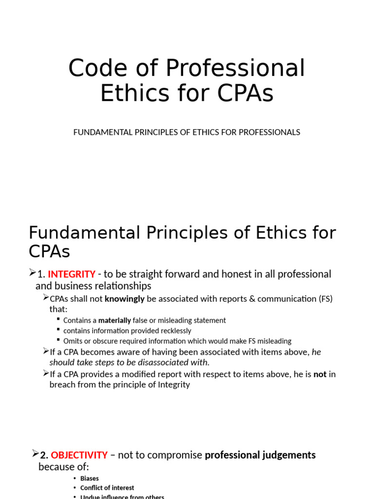 Code of Professional Ethics For CPAs | PDF