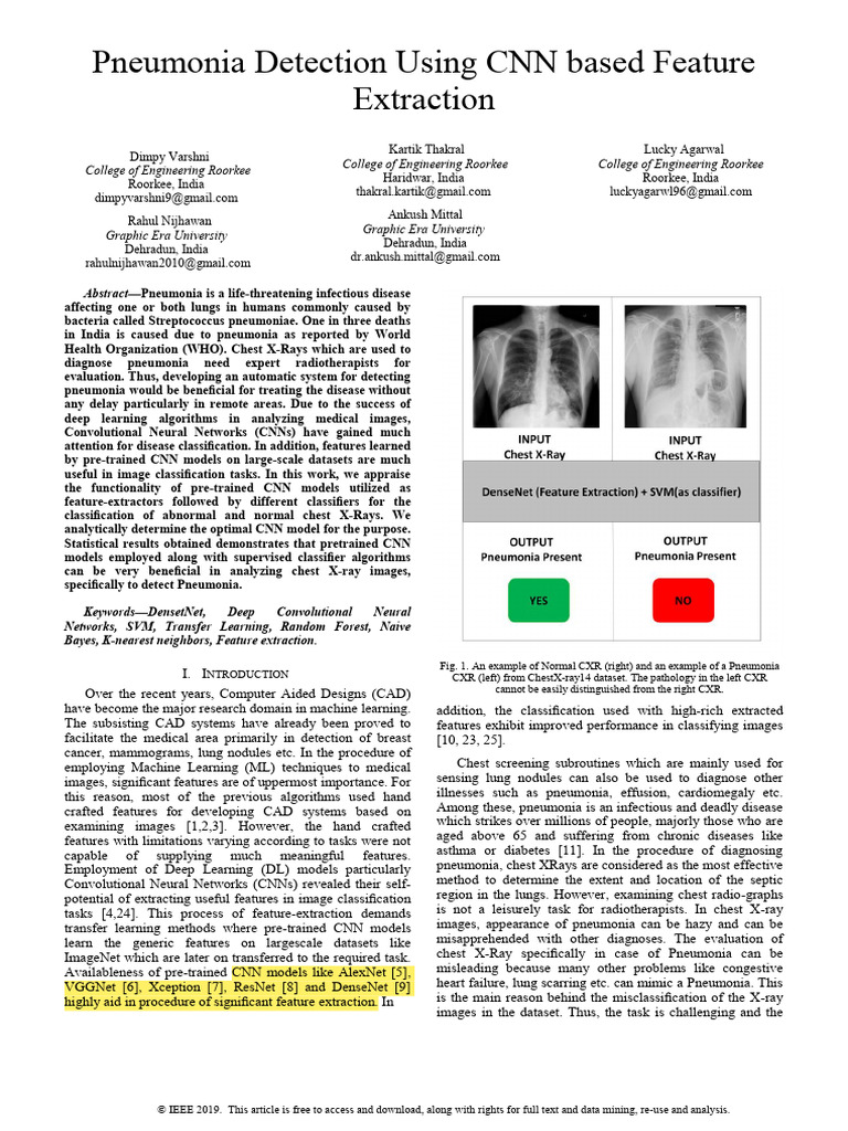 Pneumonia Detection Using CNN Based Feature Extraction | PDF