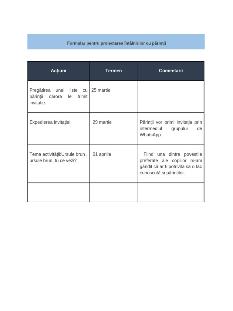 Formular Pentru Proiectarea Întâlnirilor Cu Părinții | PDF