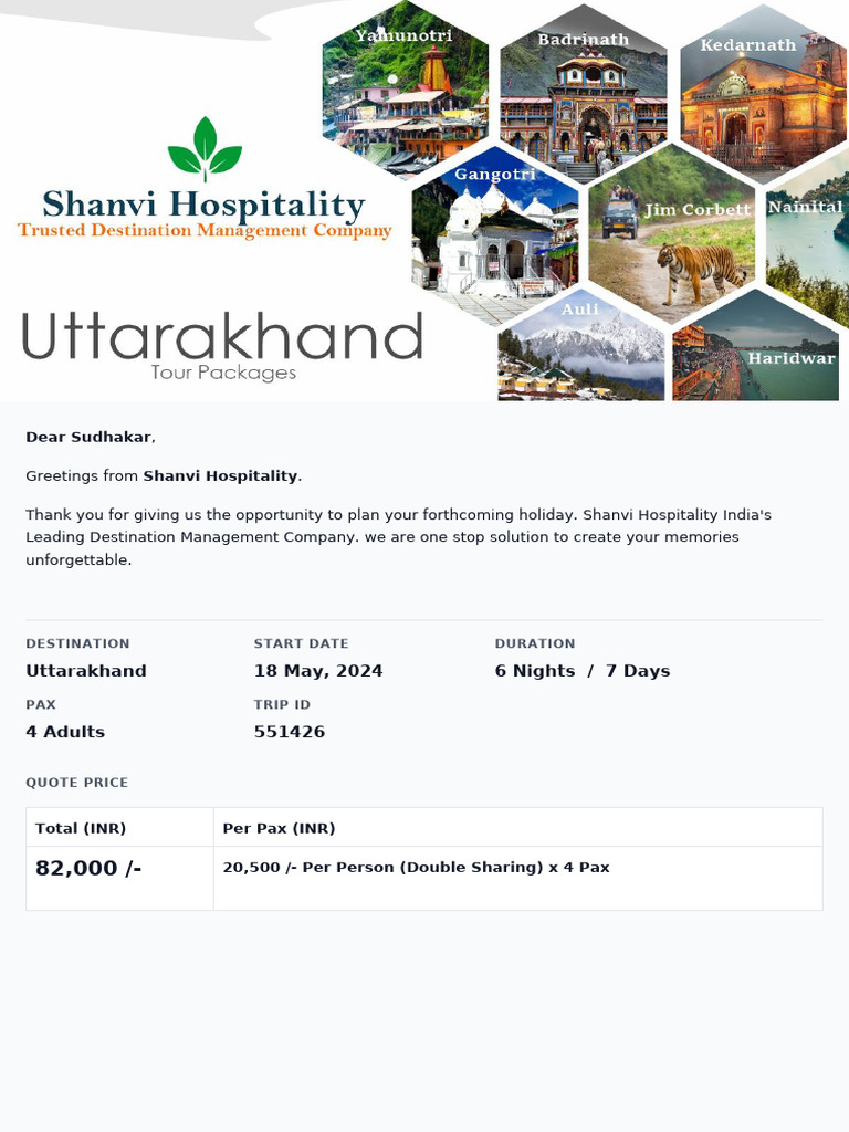 Mr. Sudhakar - Uttarakhand - Package | PDF