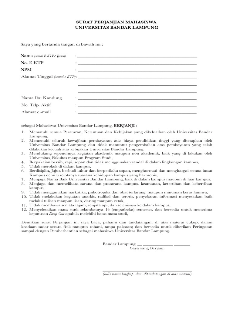 Surat Perjanjian MHS Ubl - 1 | PDF