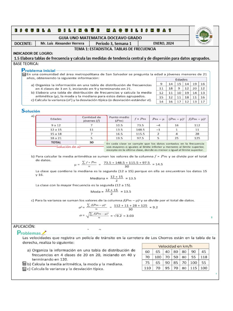 Guia Uno Matematica Doceavo Grado | PDF