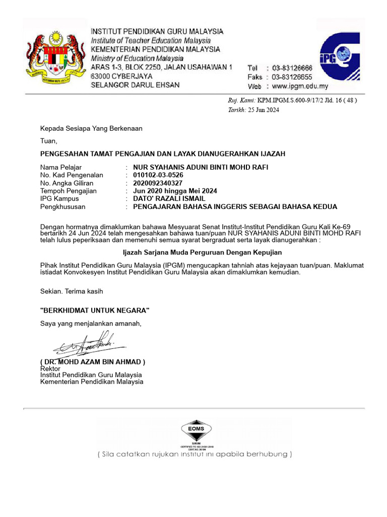 Sijil Tamat Kursus Ijazah | PDF