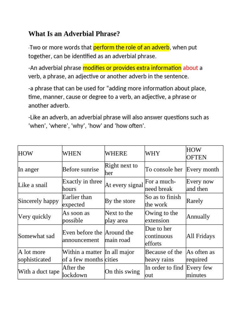 Adverbial Phrase | PDF