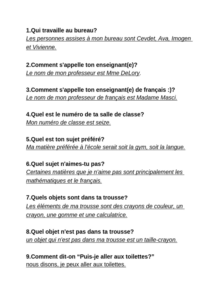 French Questions | PDF