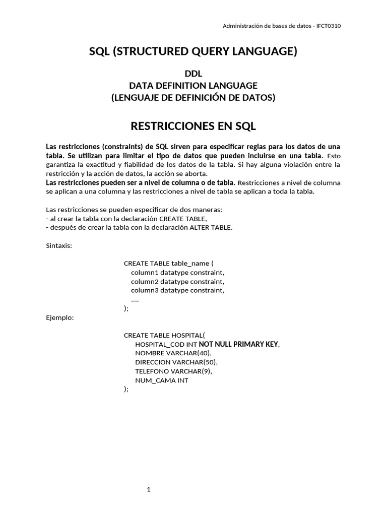 4-SQL DDL Restricciones | PDF