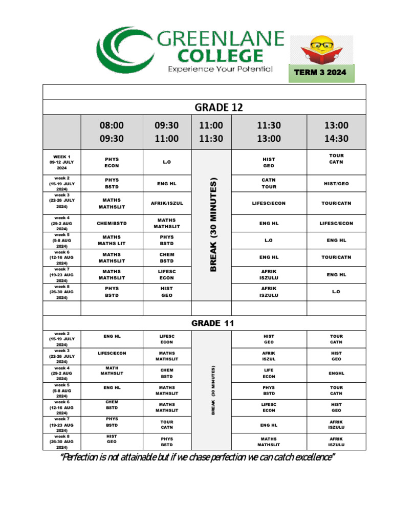Term 3 Saturday Time Table | PDF