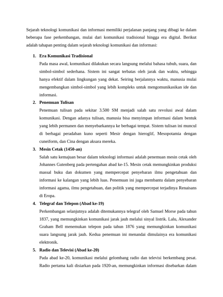 Sejarah Teknologi Komunikasi & Informasi | PDF