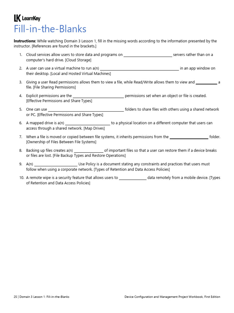 Worksheets - Domain 3 Lesson 1 Fill-in-the-Blanks Cloud Services File ...