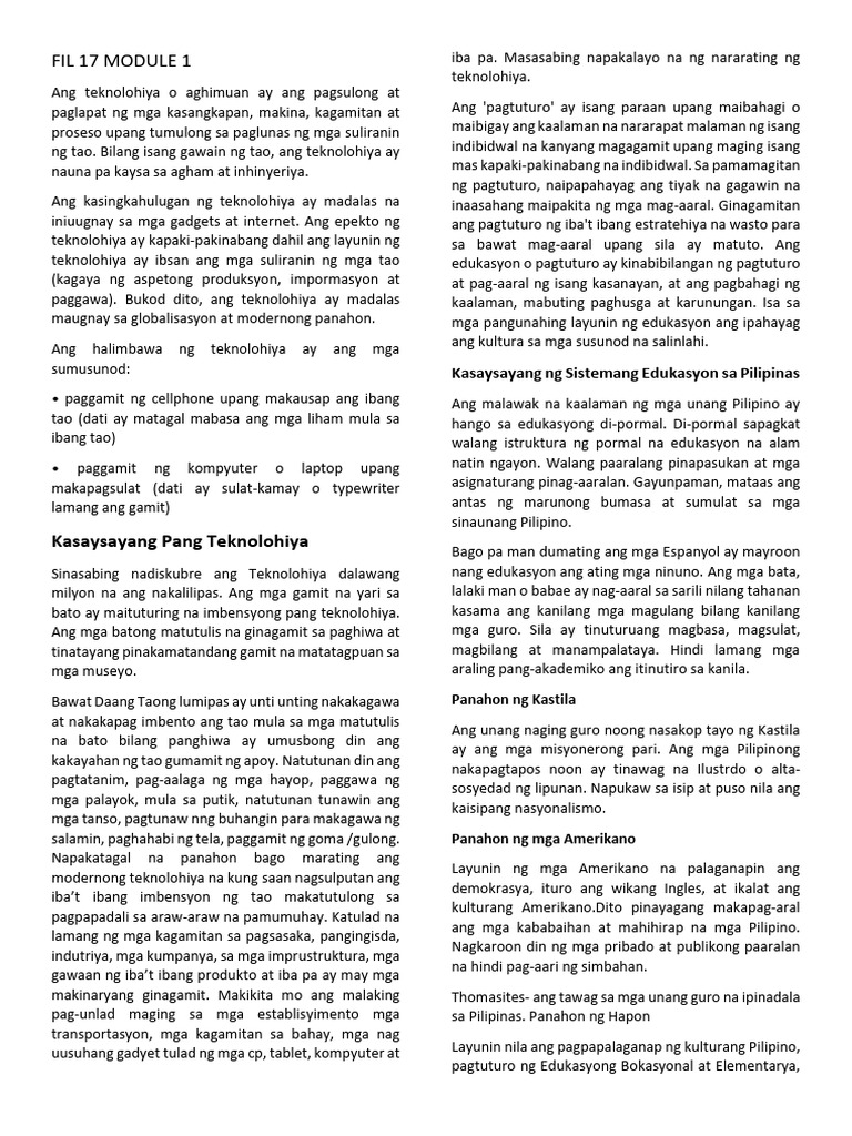 Fil 17 Module 1 | PDF | Languages Of Southeast Asia | Social Science