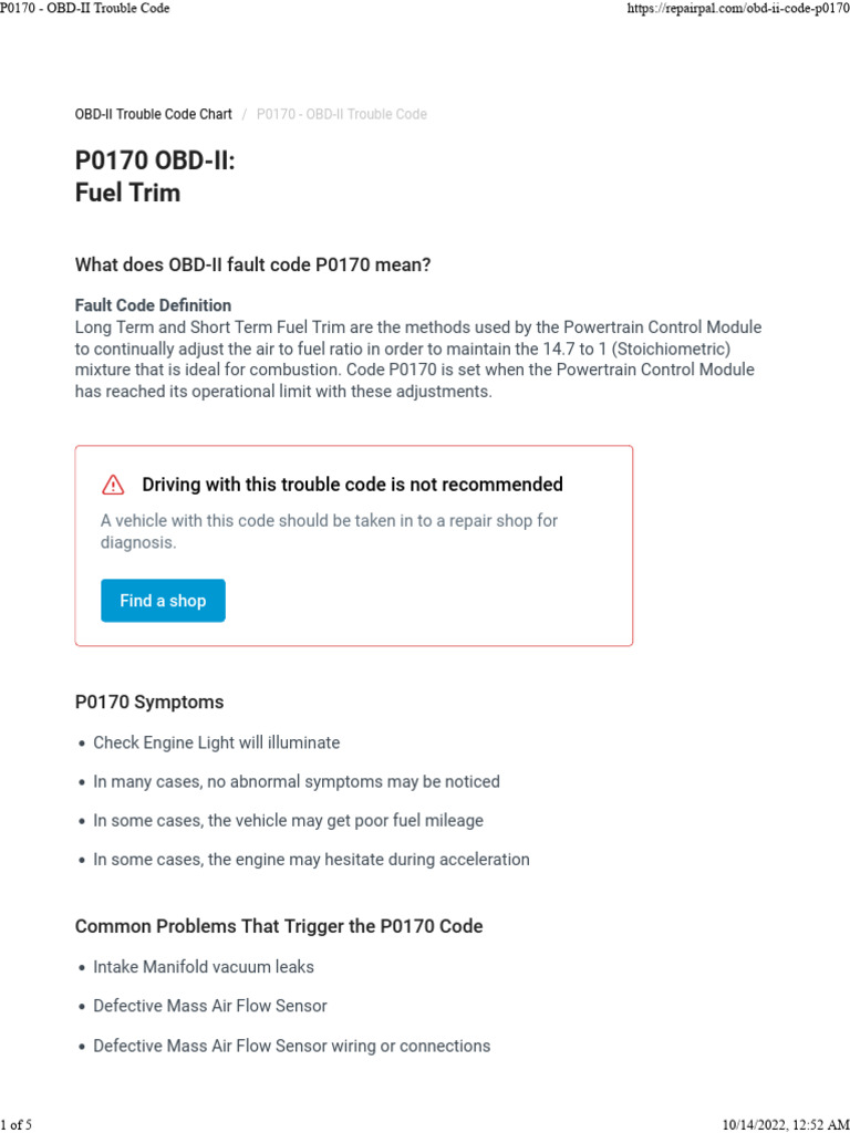P0170 - OBD-II Trouble Code | PDF