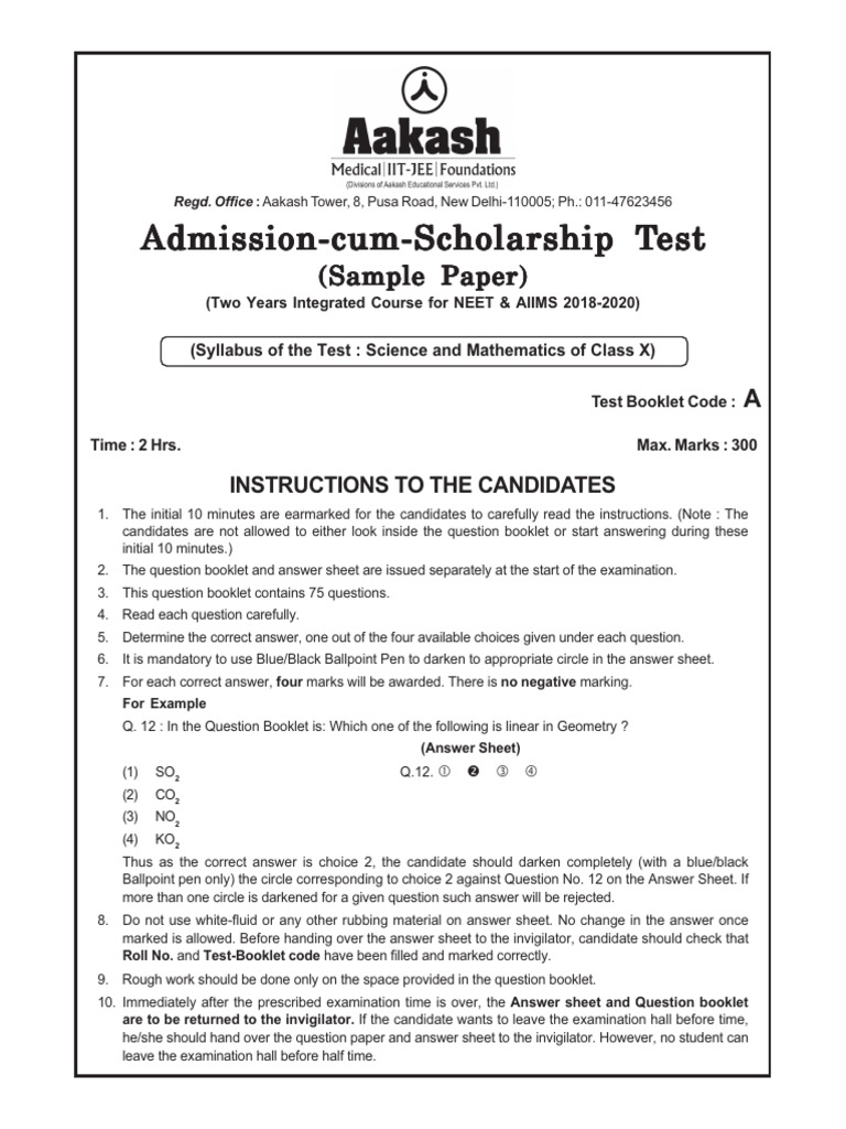 Sample Paper Acst Two Year Medical 2018 - 20 | PDF