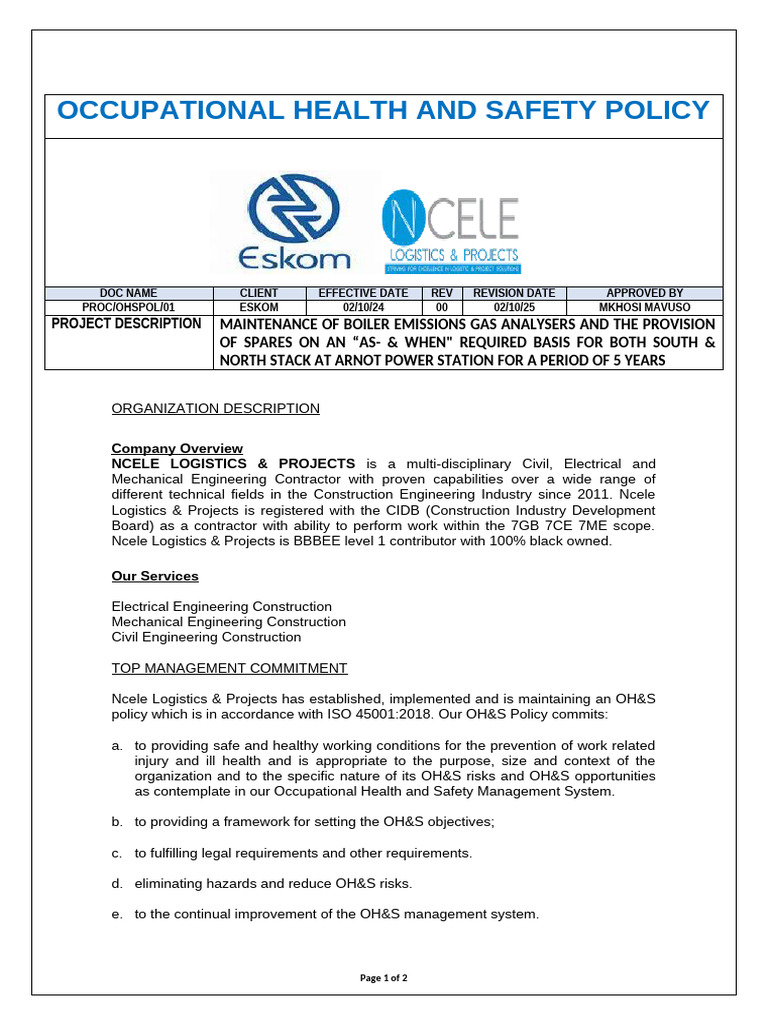 6. OHS POLICY SIGNED BY CEO | PDF